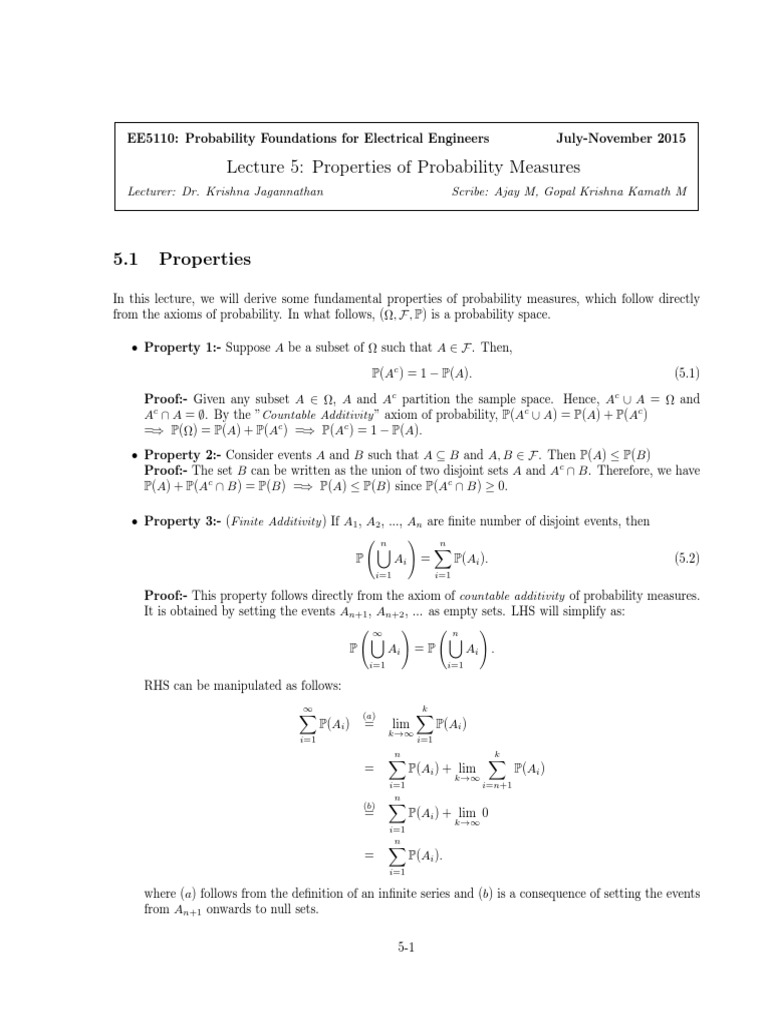 Lecture5 Properties of Prob Measures | PDF | Measure (Mathematics ...