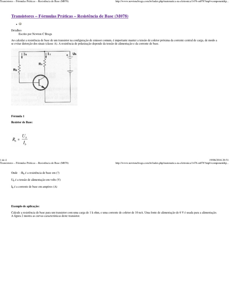 Transistores - Fórmulas Práticas - Resistência de Base (M078) PDF | PDF ...