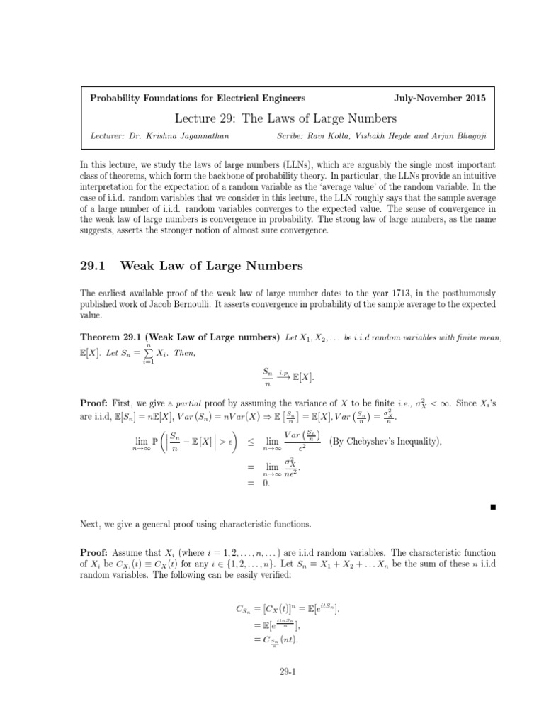Weak and Strong Laws of Large Numbers | PDF | Probability Theory ...