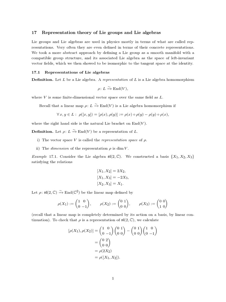 Lecture 17 - Representation Theory of Lie Groups and Lie Algebras ...