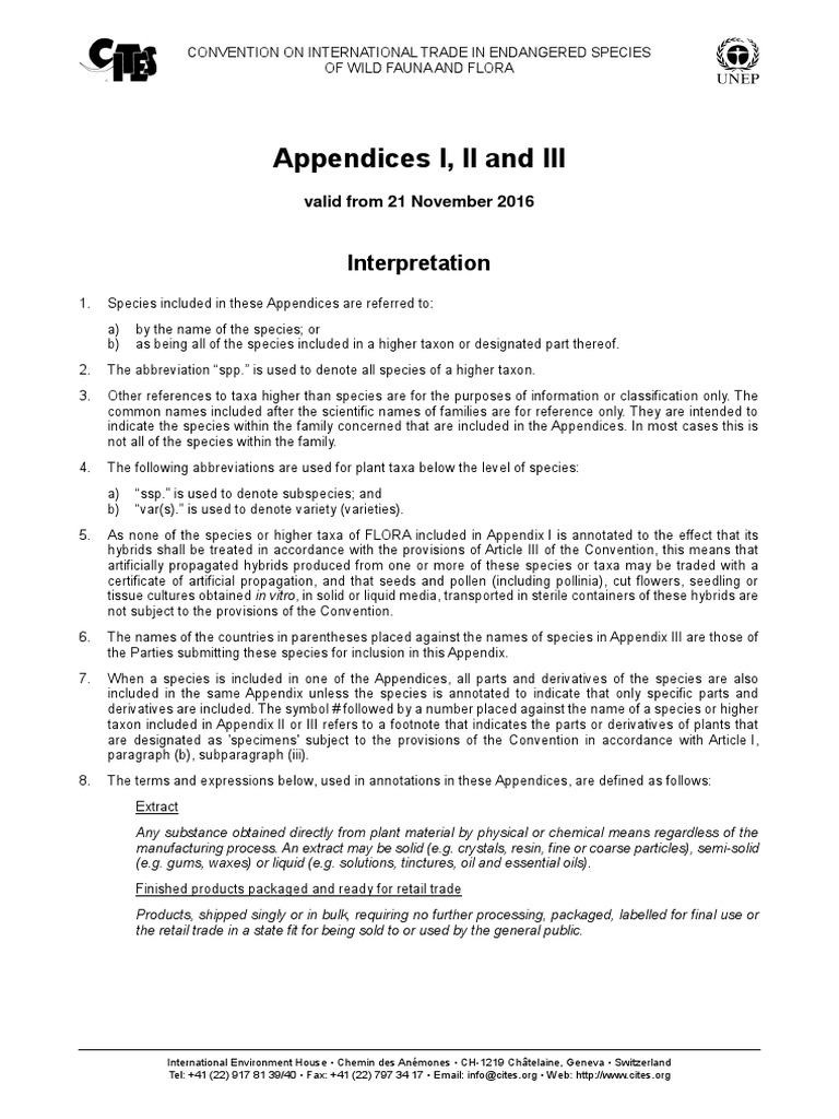 CITES Appendices I, II, III Overview | PDF | Ivory | Cites