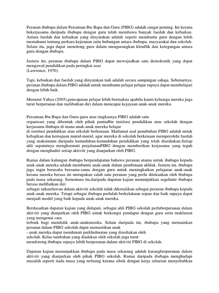 Peranan Ibubapa Dalam Persatuan Ibu Bapa Dan Guru | PDF