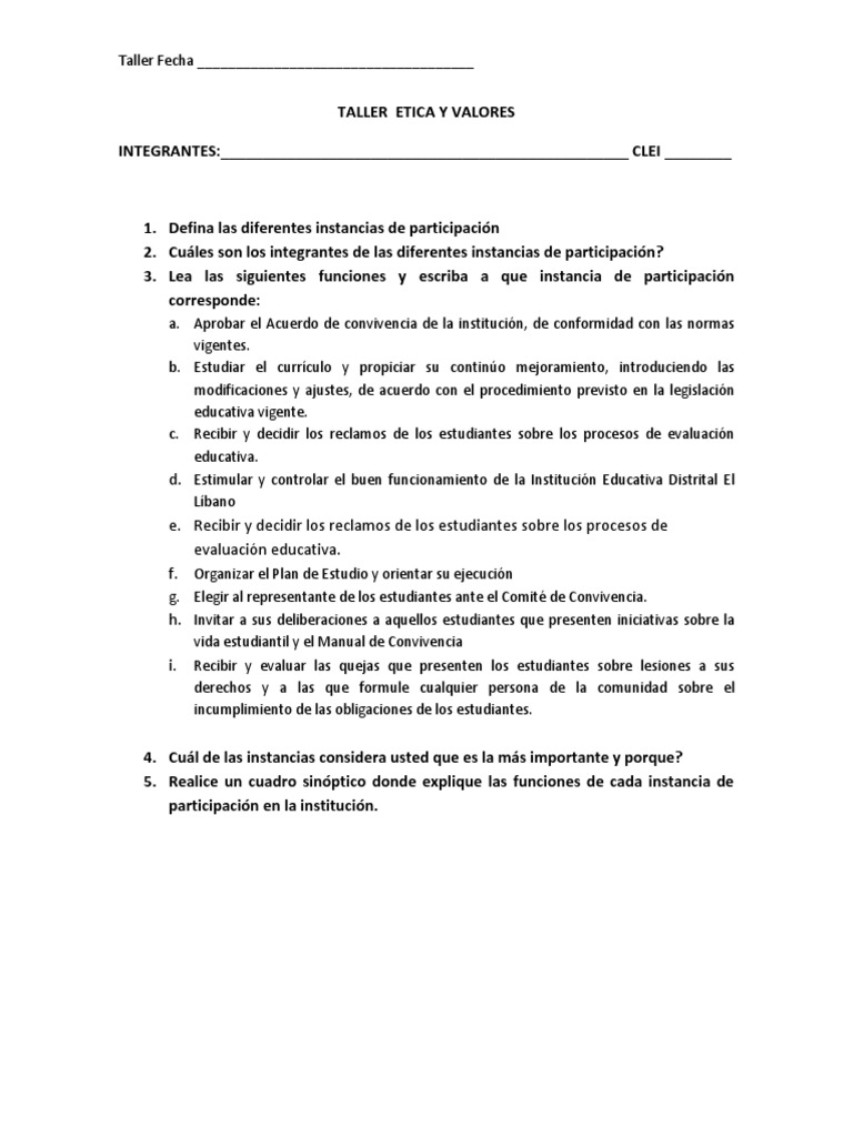 Taller Etica y Valores. Sobre Manual de Convivenciadocx | PDF ...