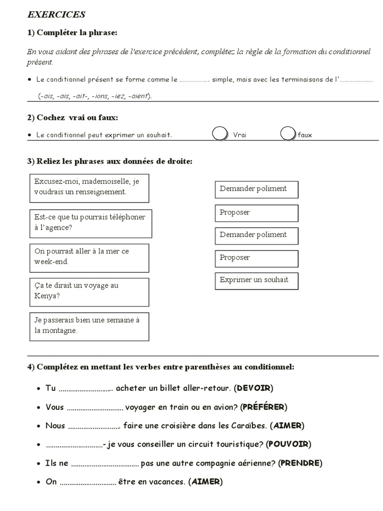 Exercices sur le conditionnel présent | PDF | Arts du langage et ...