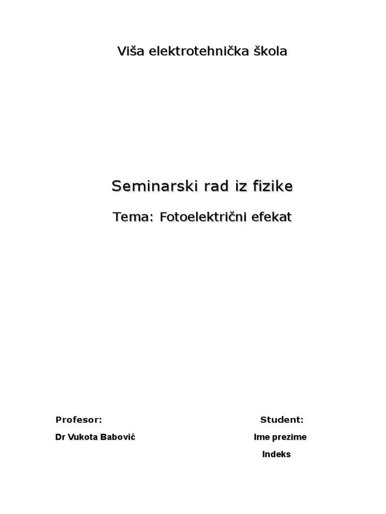 Fizika Seminarski Foto Efekat | PDF