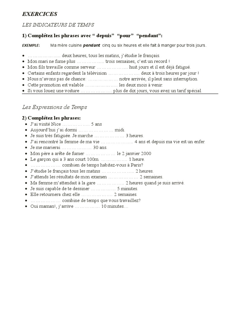Exercice Les Indicateurs de Temps 1