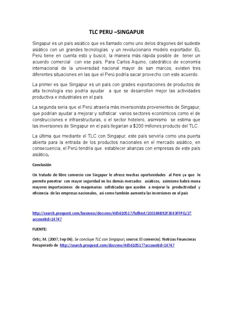 TLC PERU - Singapur | PDF | Tratado de Libre Comercio Norteamericano ...