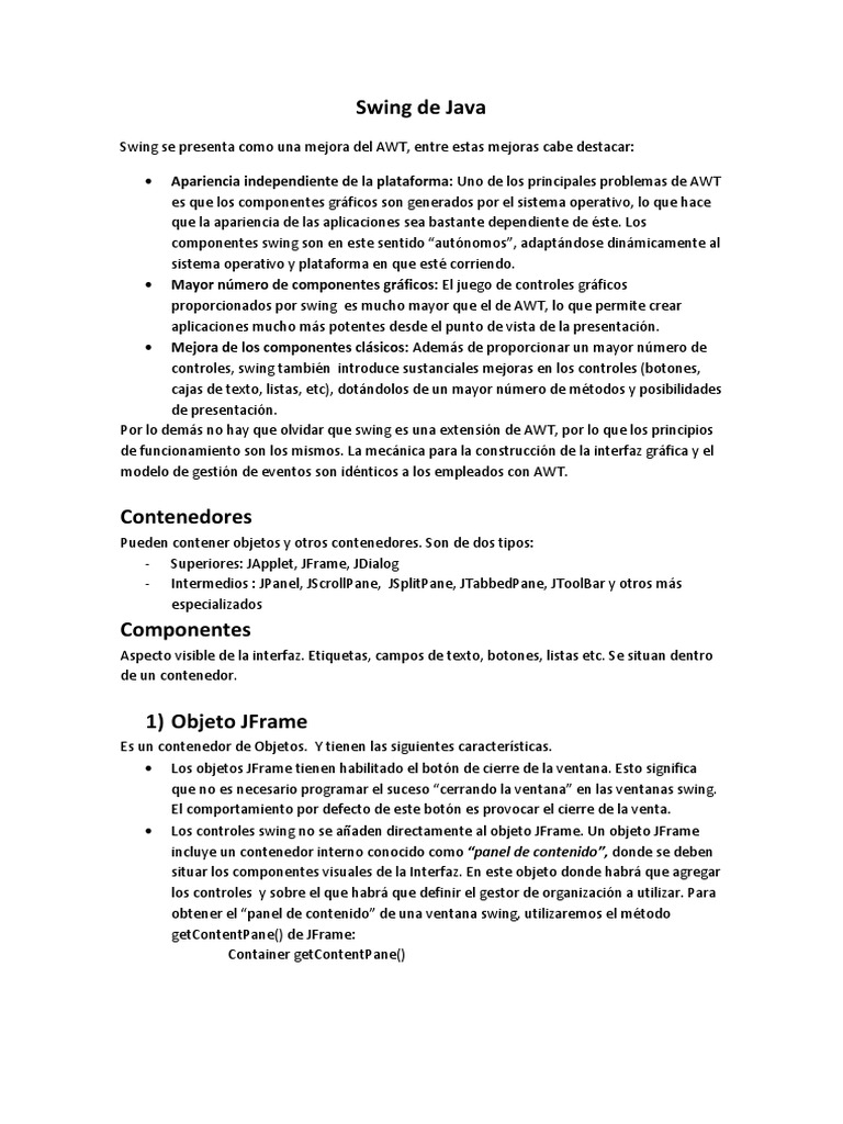 Introducción a los principales componentes gráficos de Swing | PDF ...
