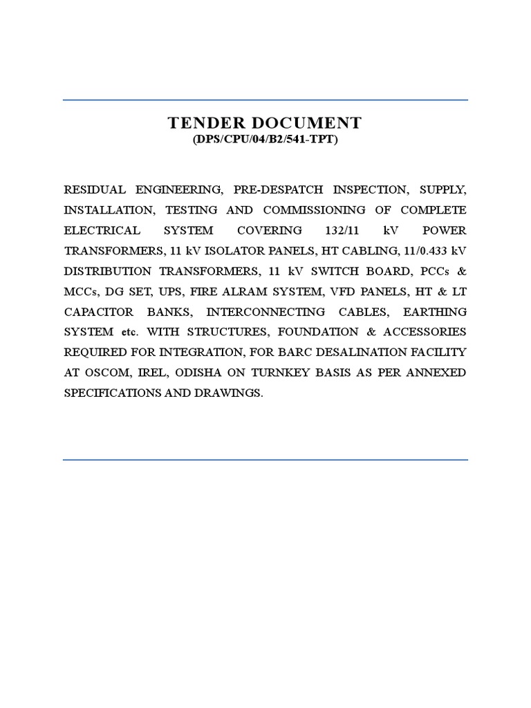 Electrical Tender Document | PDF | Electrical Substation | Transformer