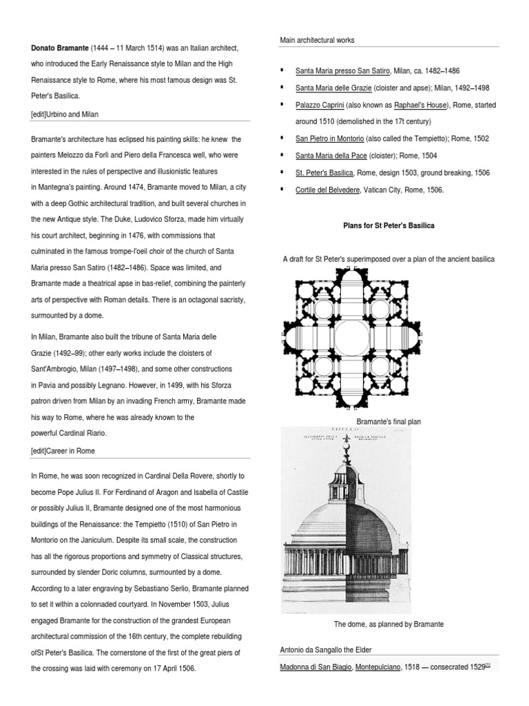 Main architectural works of Bramante, Michelangelo, Sangallo, Vignola ...
