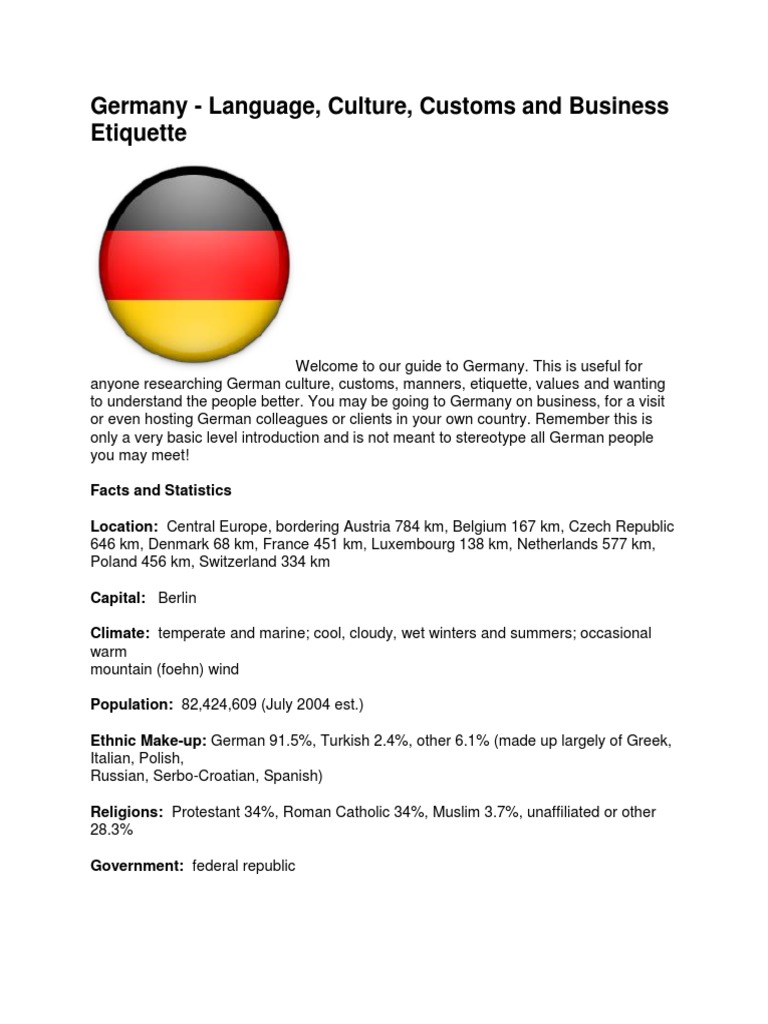Germany - Language, Culture, Customs and Business Etiquette | PDF ...