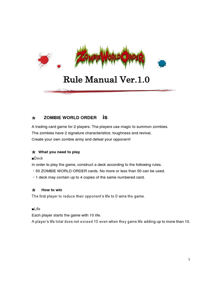 Zombie World Order TCG Rules | Download Free PDF | Zombies | Playing Cards