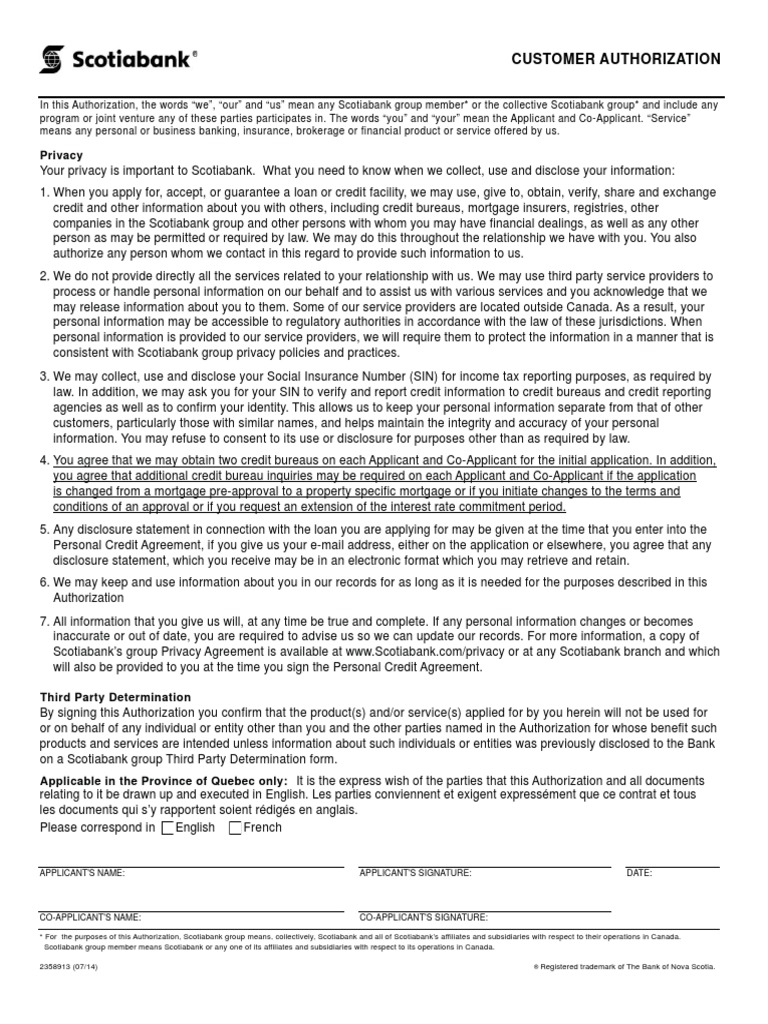 Customer Authorization Form - English | PDF | Credit Bureau ...