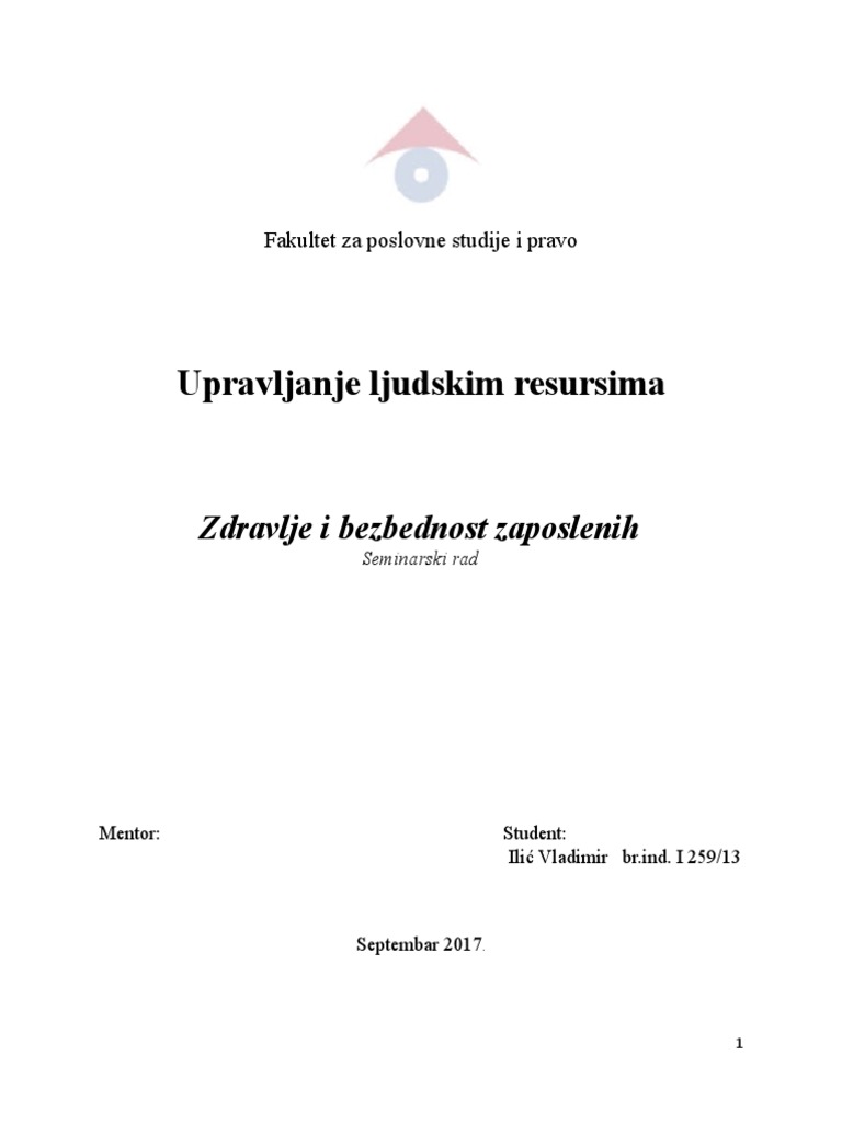 Zdravlje I Bezbednost Zaposlenih | PDF