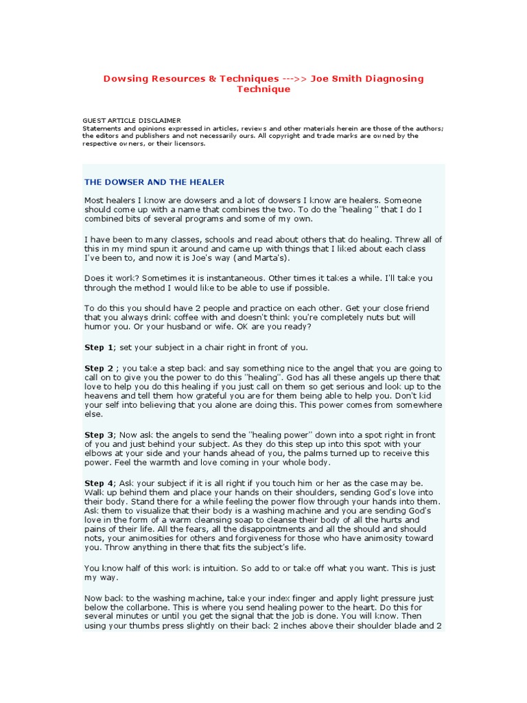 Dowsing Resources & Techniques Joe Smith Diagnosing Technique | PDF ...