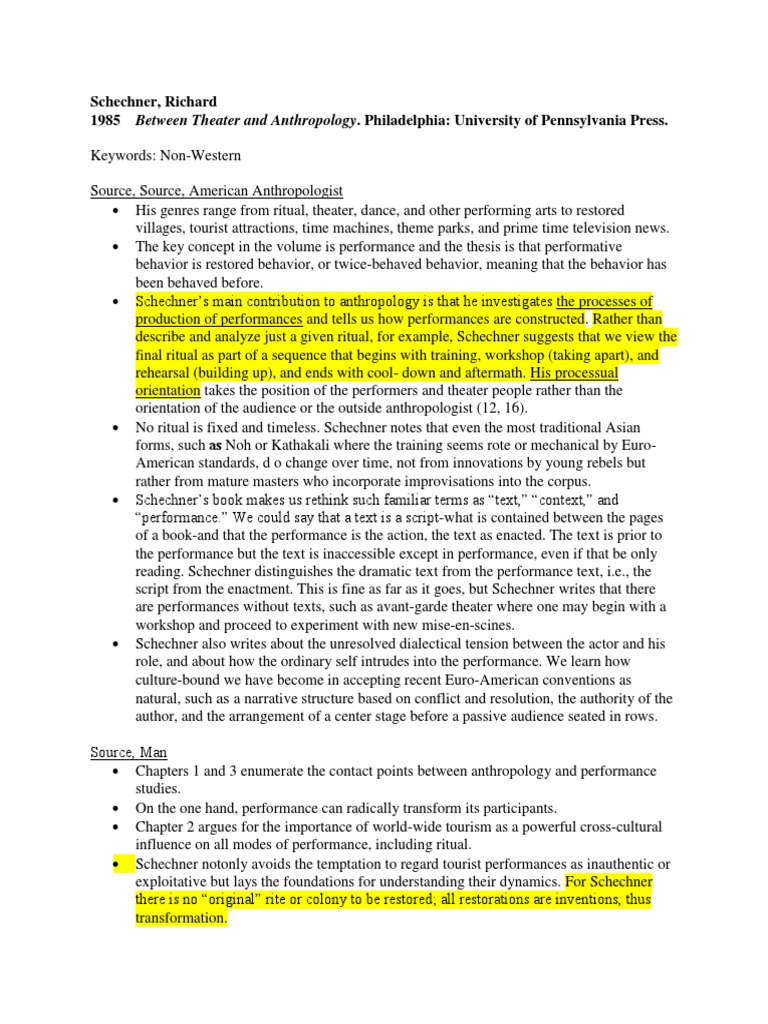Schechner 1985 - Between Theater and Anthropology | PDF | Theatre | Rituals