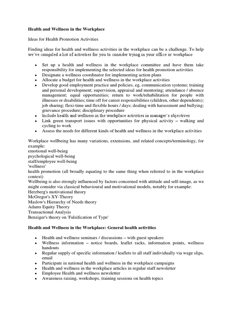 Health and Wellness in The Workplace | PDF | Well Being | Employment
