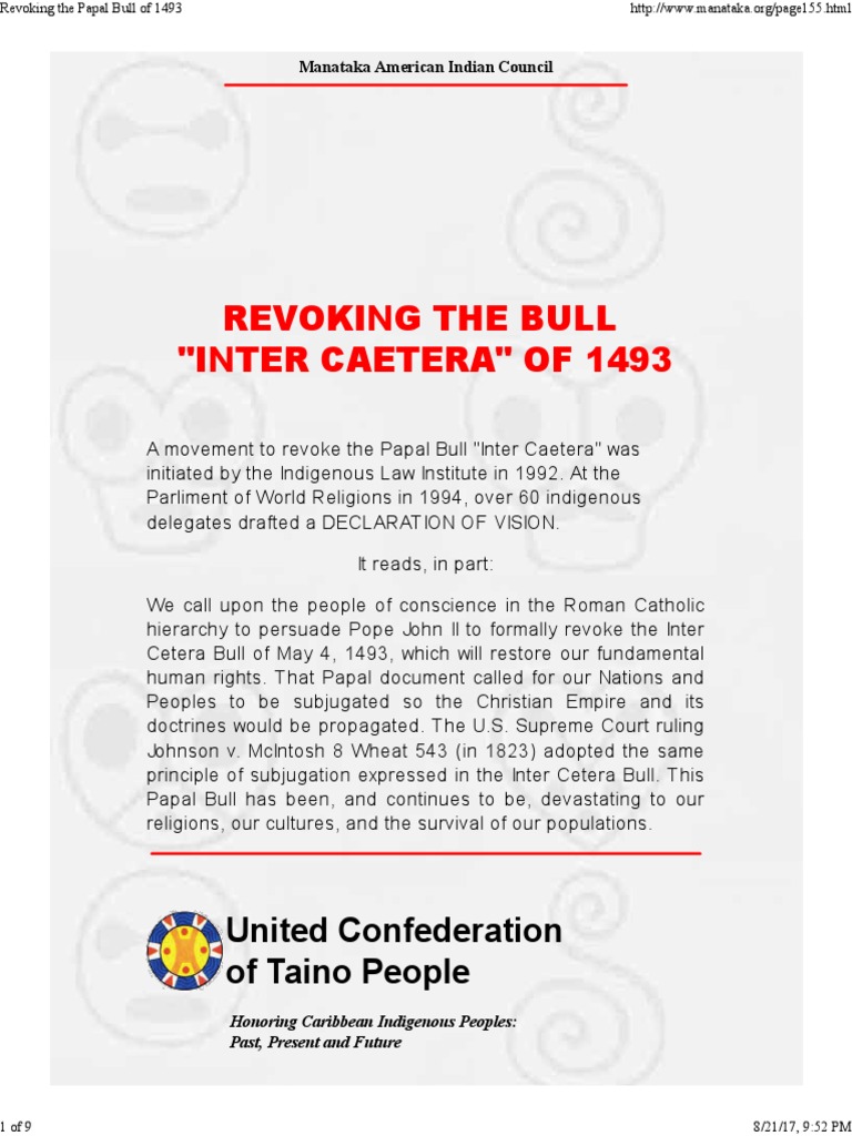Revoking the Papal Bull of 1493 | Pope | Religion And Belief