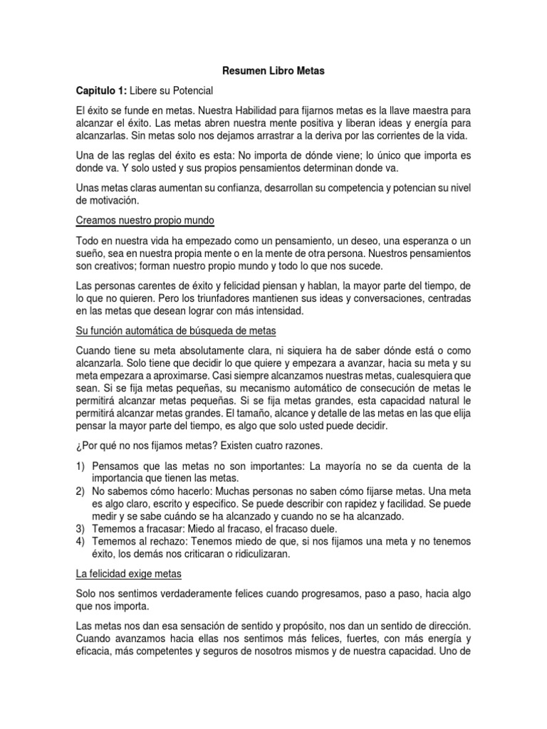 Resumen Libro Metas | PDF | Felicidad | Autoestima