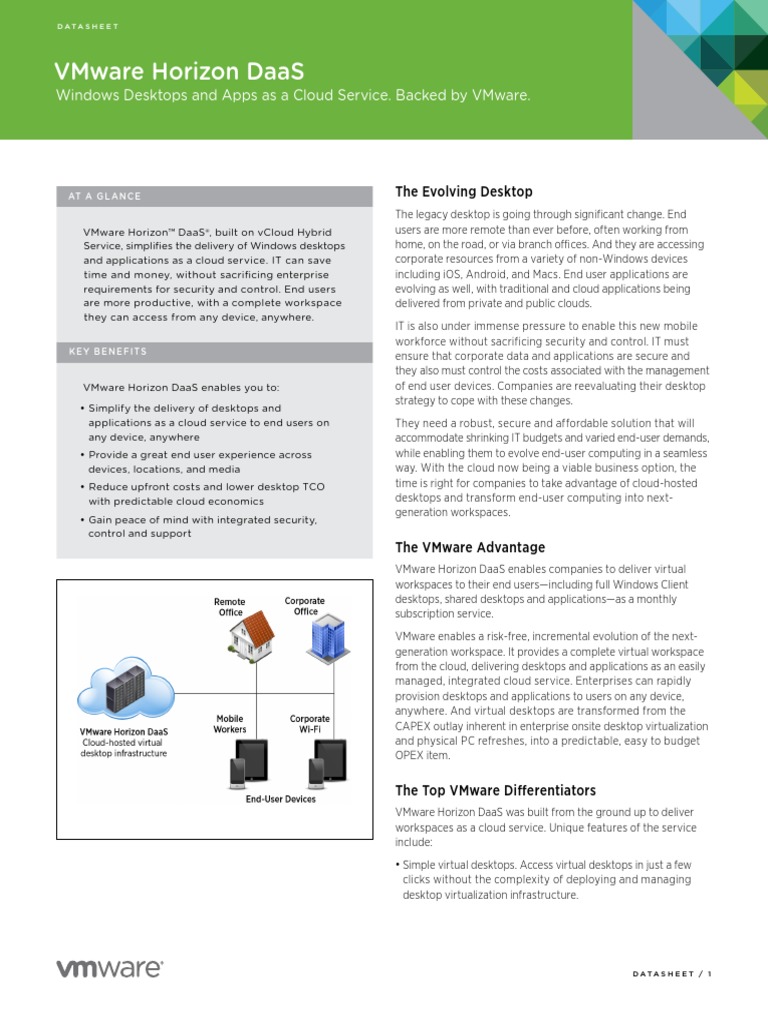 VMware Horizon DaaS Datasheet | PDF | V Mware | Cloud Computing