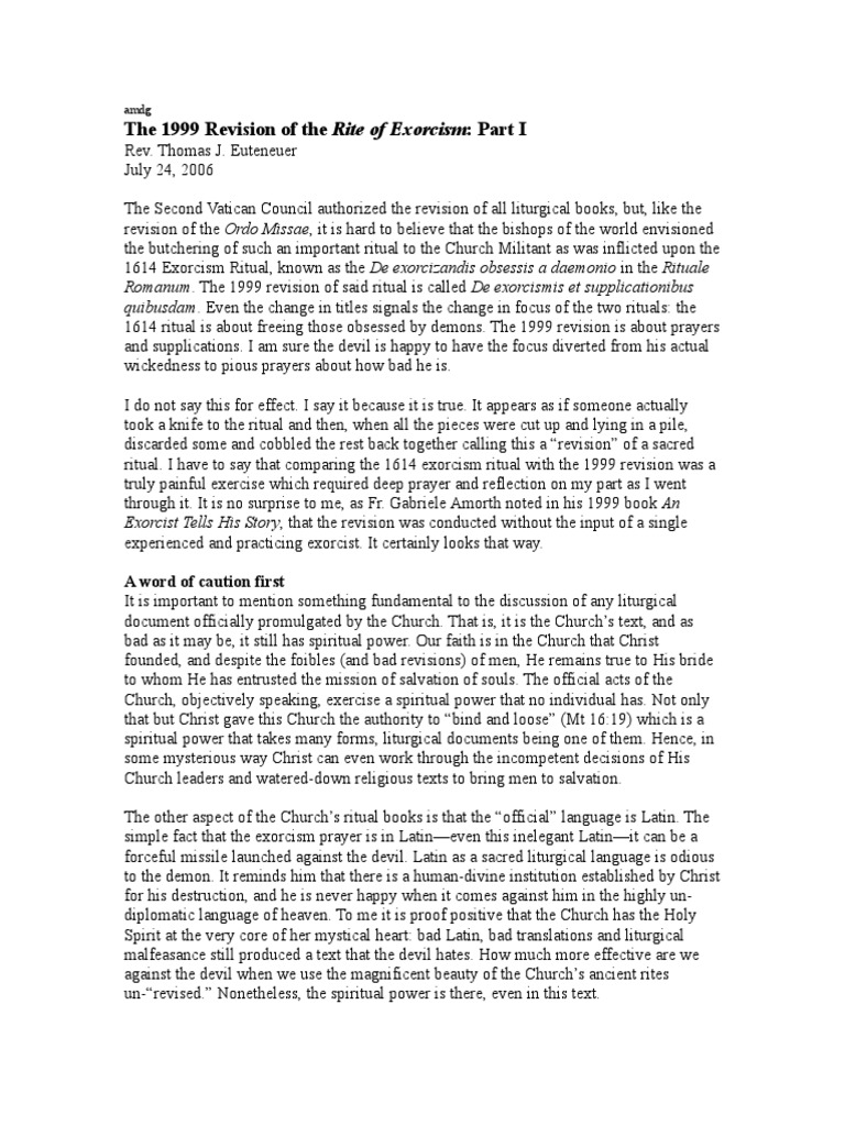 1999 Revision of The Rite of Exorcism | PDF | Exorcism | Demons