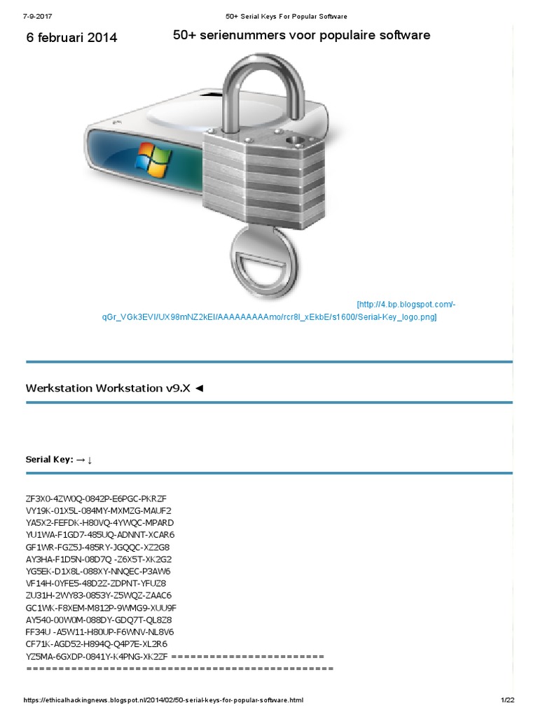 50+ Serial Keys For Popular Software | PDF | Computer Security | Security