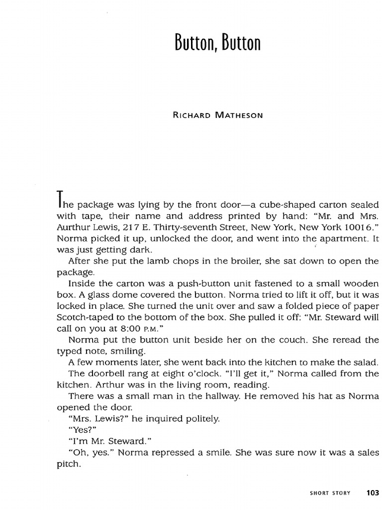 Button Button by Richard Matheson PDF | PDF