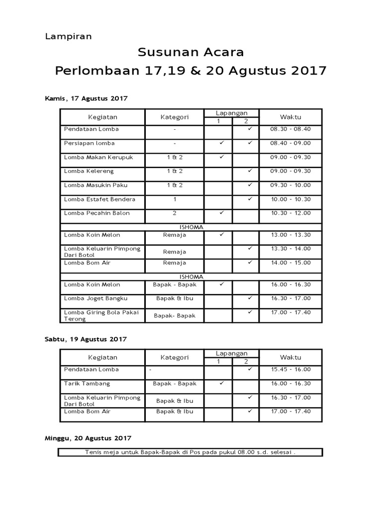 Susunan Acara Lomba | PDF