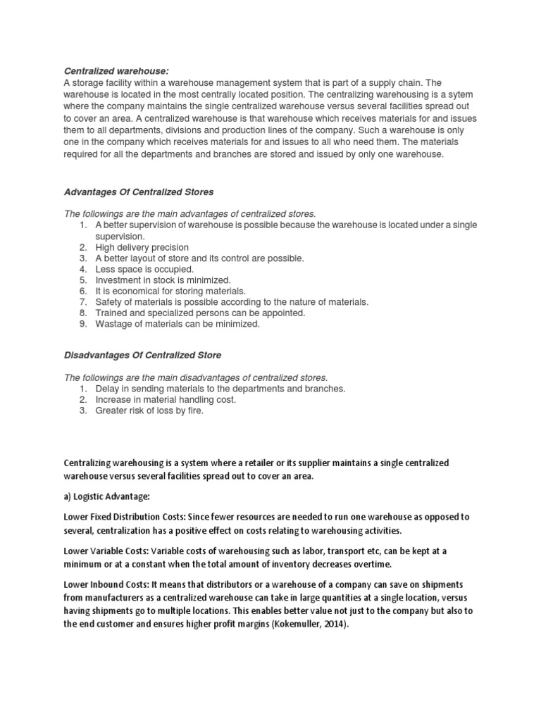 Centralized Warehouse | Download Free PDF | Warehouse | Logistics