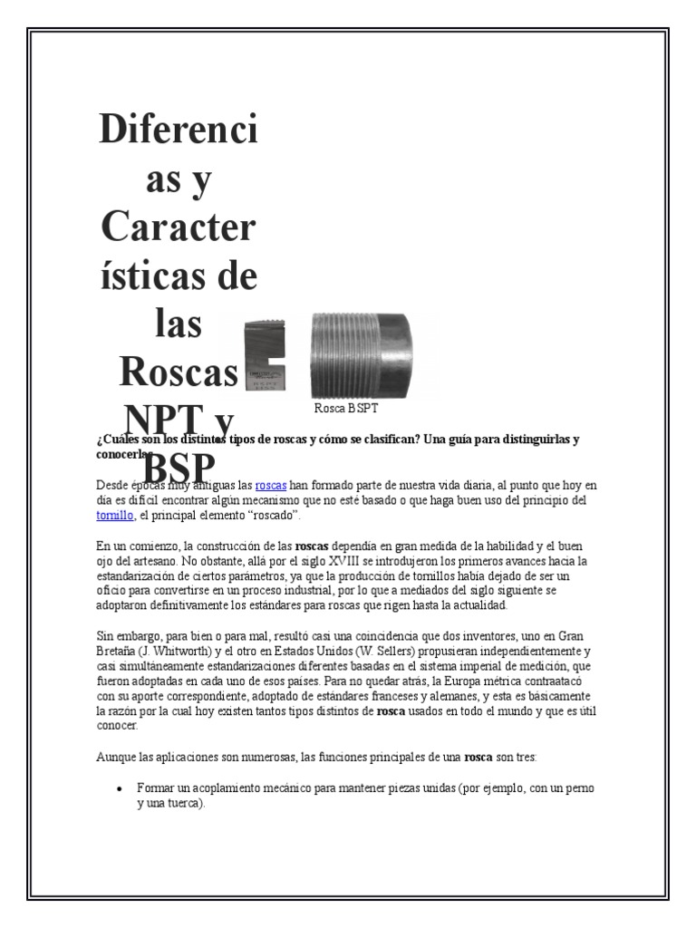 Rosca BSPT | PDF | Tornillo | Ingeniería mecánica