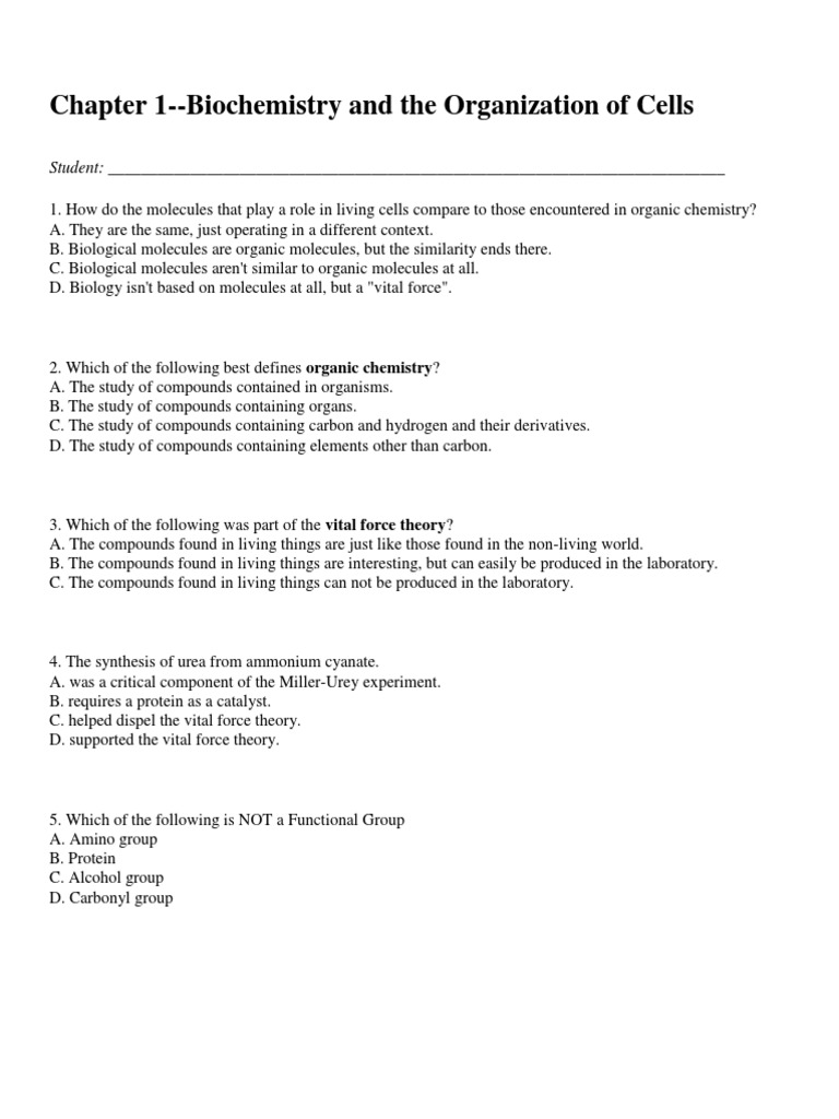 Chapter 1 Biochemistry and | PDF | Eukaryotes | Cell (Biology)