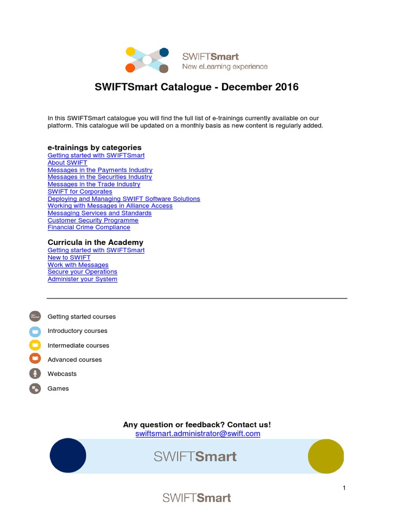 SWIFTSmart e-Training Catalogue 2016 | PDF | Computer Security | Security