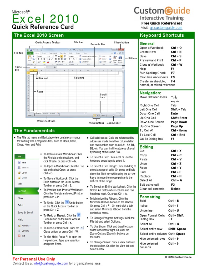 Exl 2010 Quick Reference | PDF | Control Key | Microsoft Excel