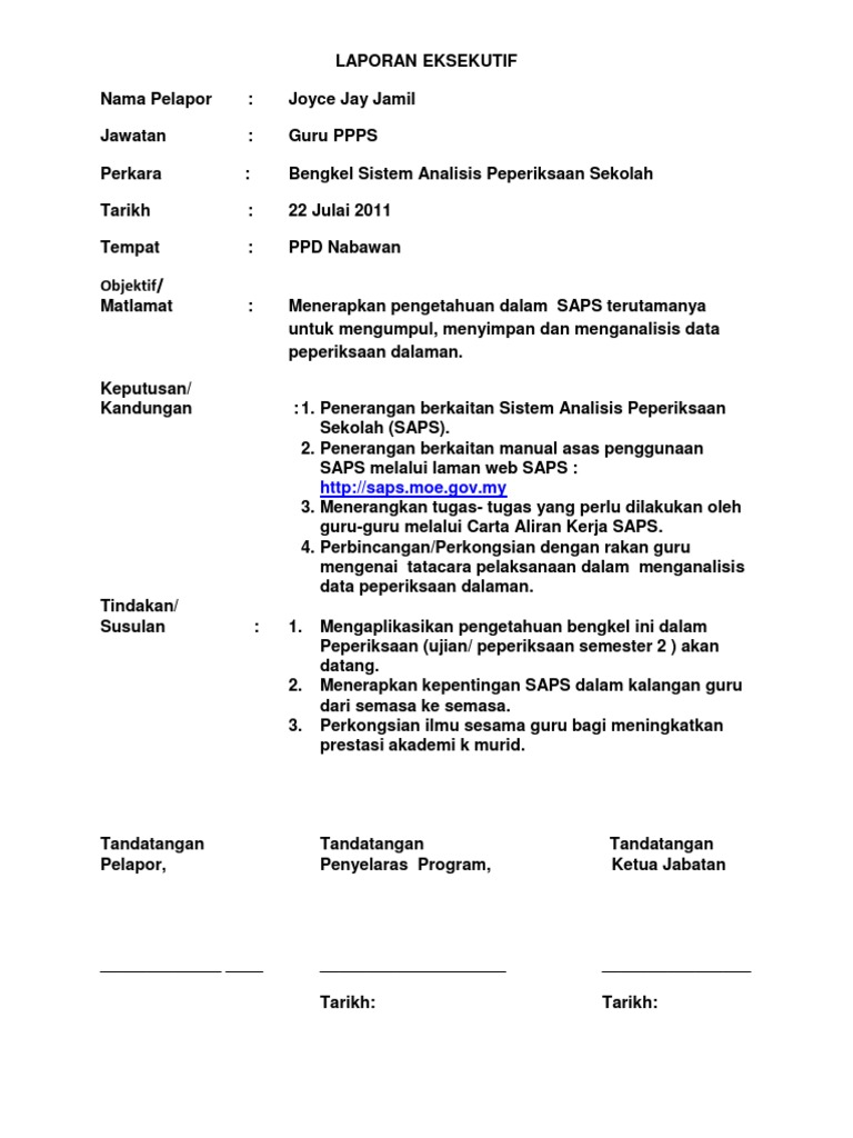 Contoh Laporan Eksekutif | PDF