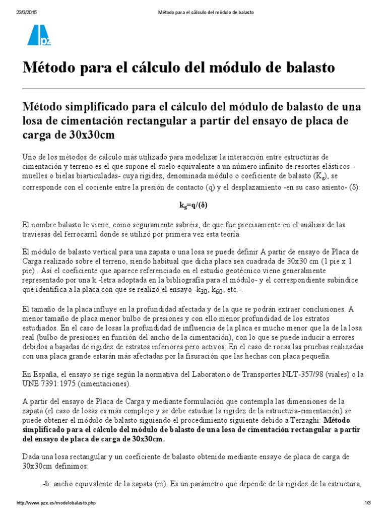 Método para El Cálculo Del Módulo de Balasto | PDF | Fundación ...