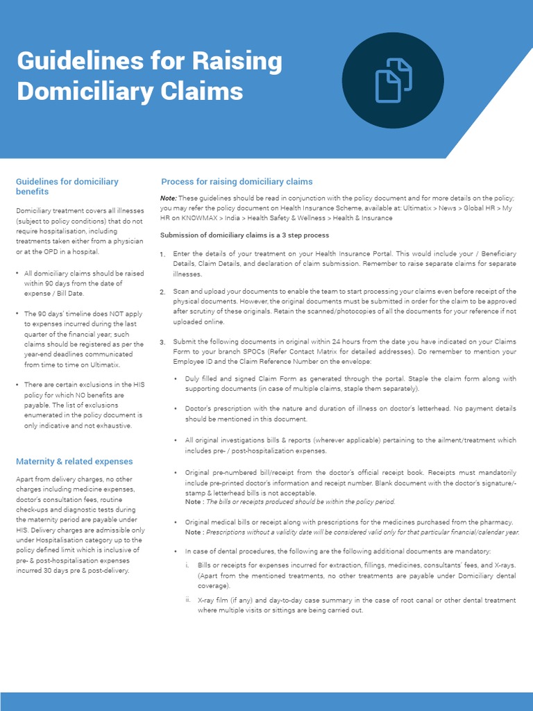 Domiciliary Claims Guidelines for TCS | PDF | Receipt | Health Economics