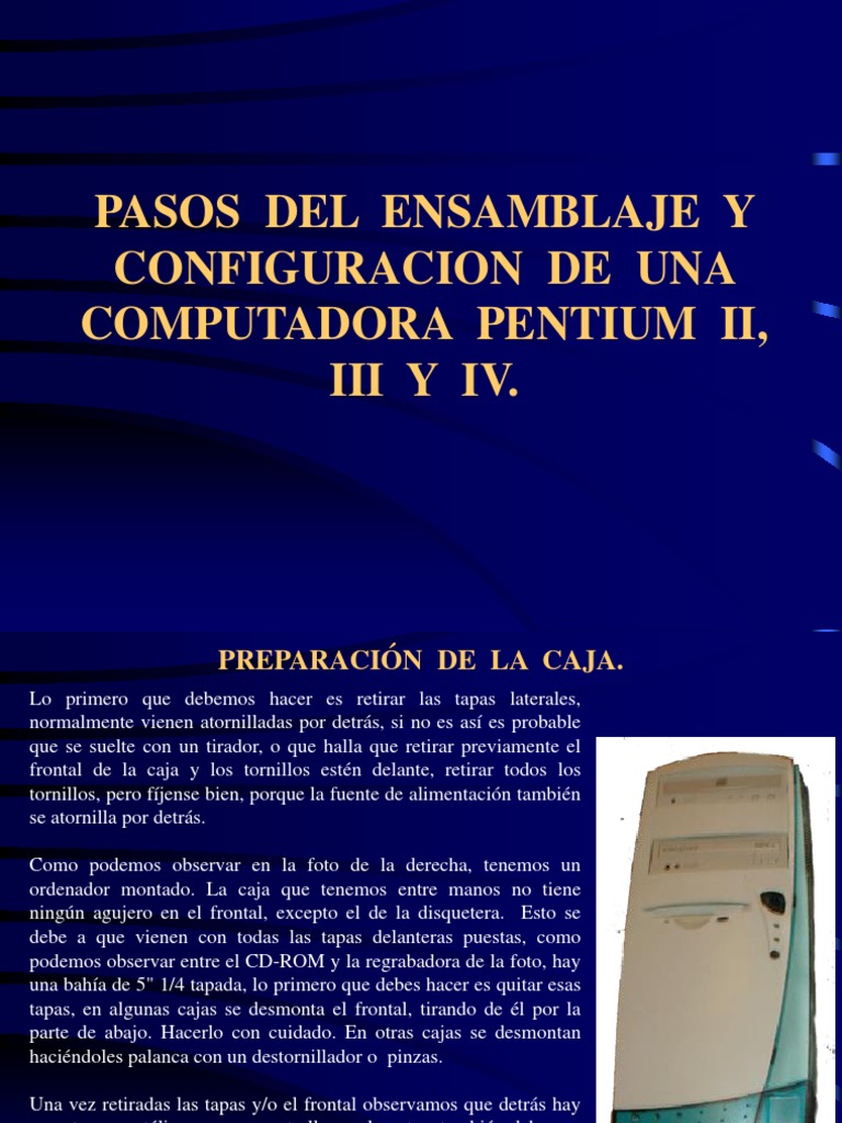 Ensamblaje y Configuración de Pentium II, III y IV | PDF | Bios | Disco compacto