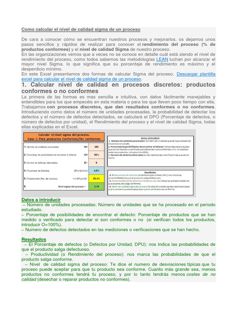 Calcular el Nivel de Calidad Sigma | PDF | Gestión de proceso | Six Sigma