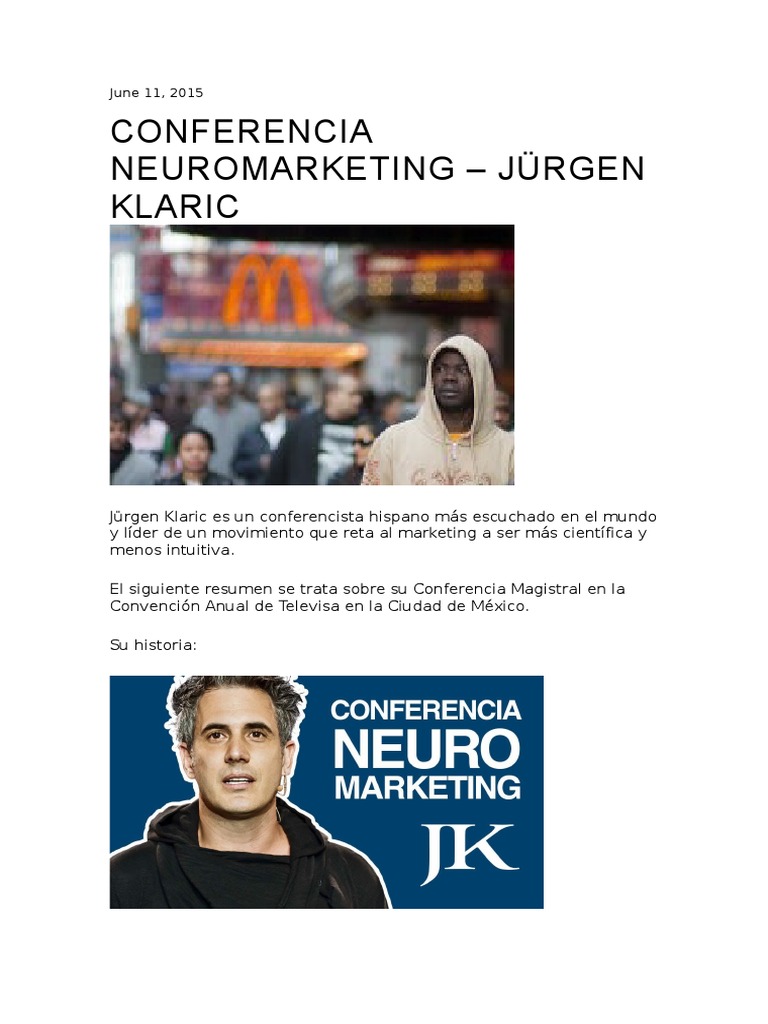 Conferencia Neuromarketing - Jürgen Klaric | PDF | Cerebro | Neurociencia