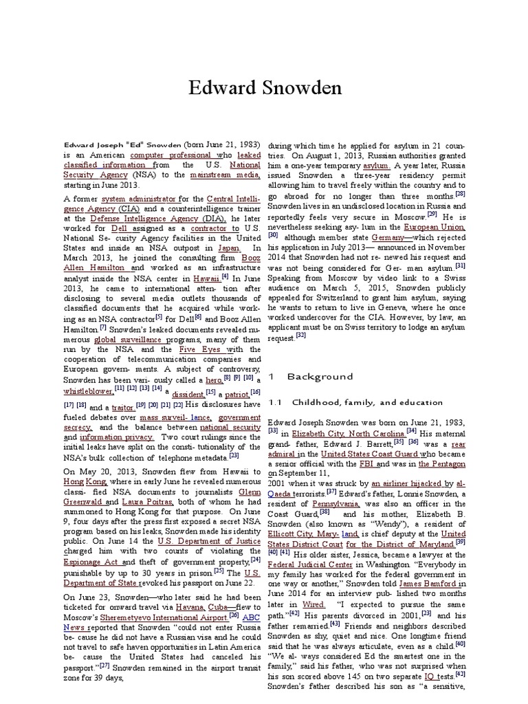 Edward Snowden: Whistleblower Profile | PDF | Edward Snowden | National ...