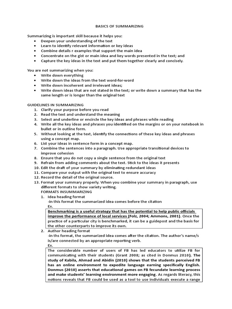 Basics of Summarizing | PDF | Syntax | Cognition