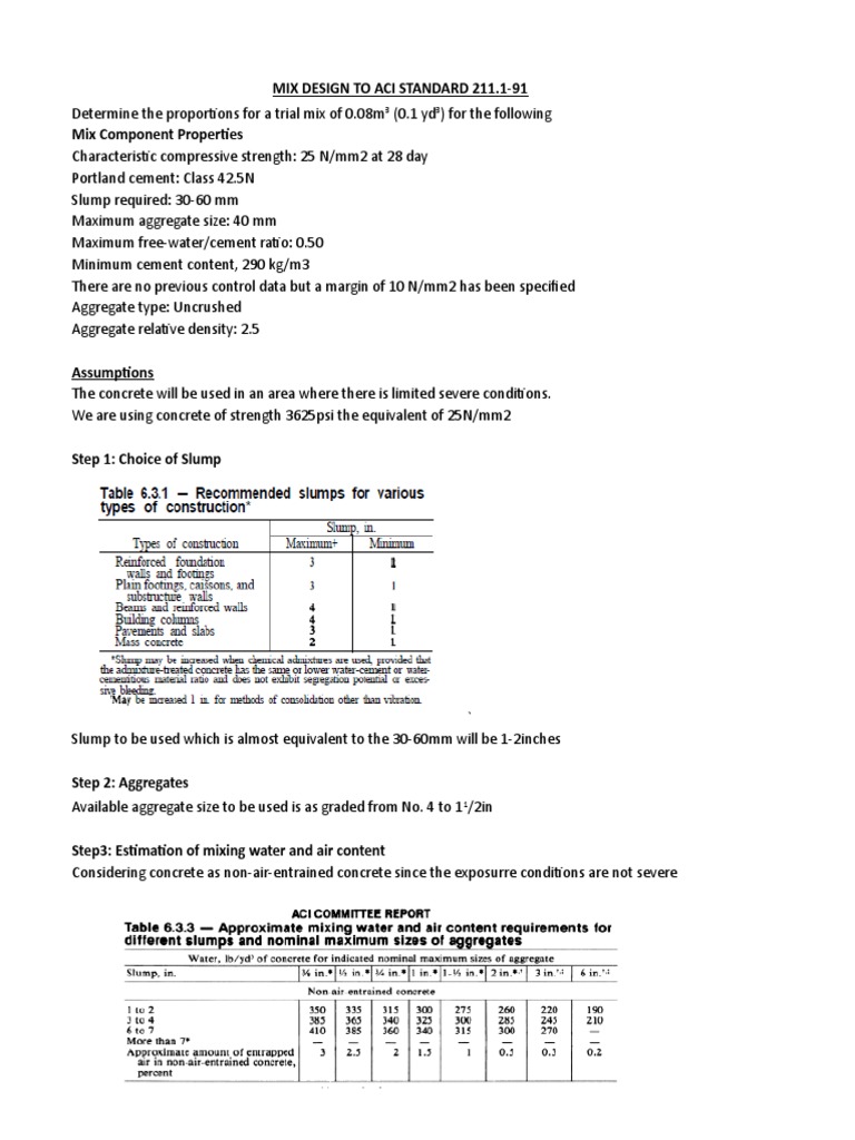 Mix Design To ACI 211.1-91 and BRE | PDF | Construction Aggregate ...