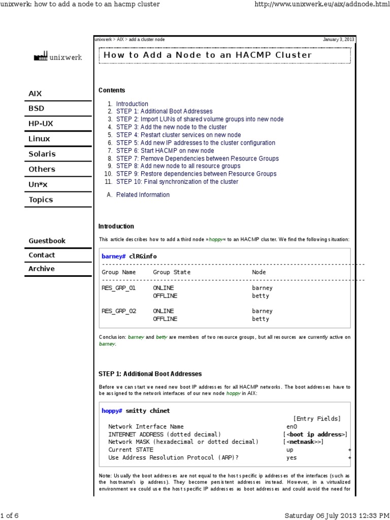 How To Add A Node To An HACMP Cluster | PDF | Computer Cluster | Ip Address