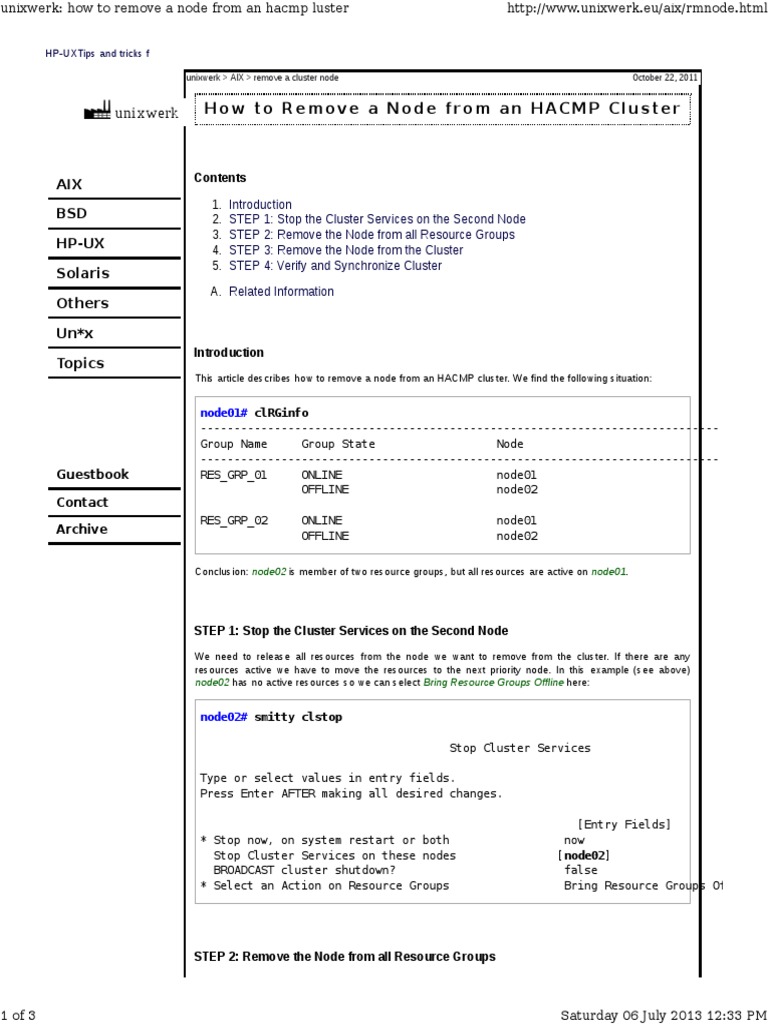 How To Remove A Node From An HACMP Cluster | PDF | Computer Cluster | Online And Offline
