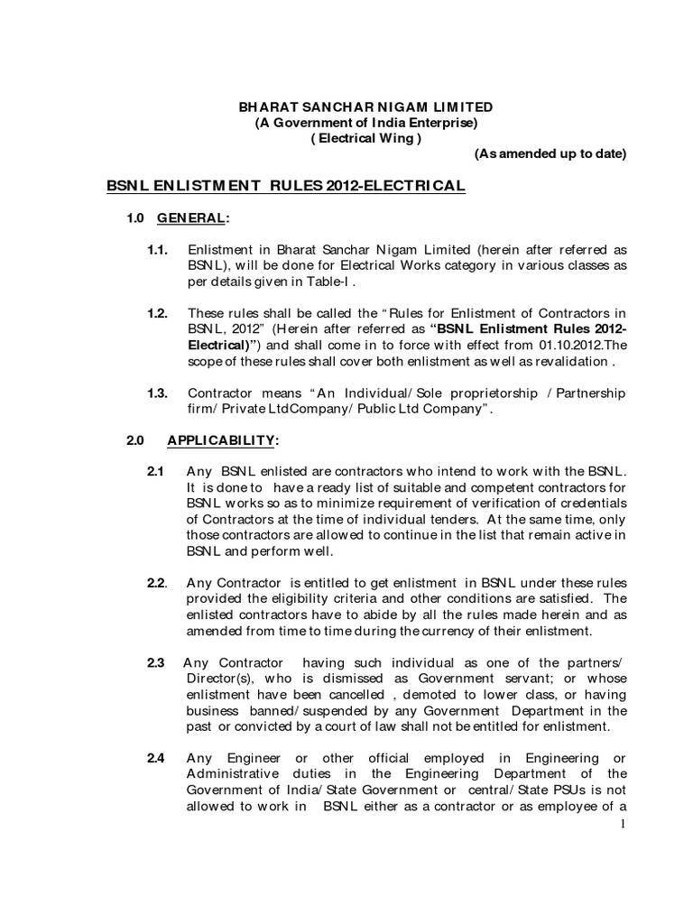BSNL Enlistment Rule 2012 | PDF | Partnership | Notary Public