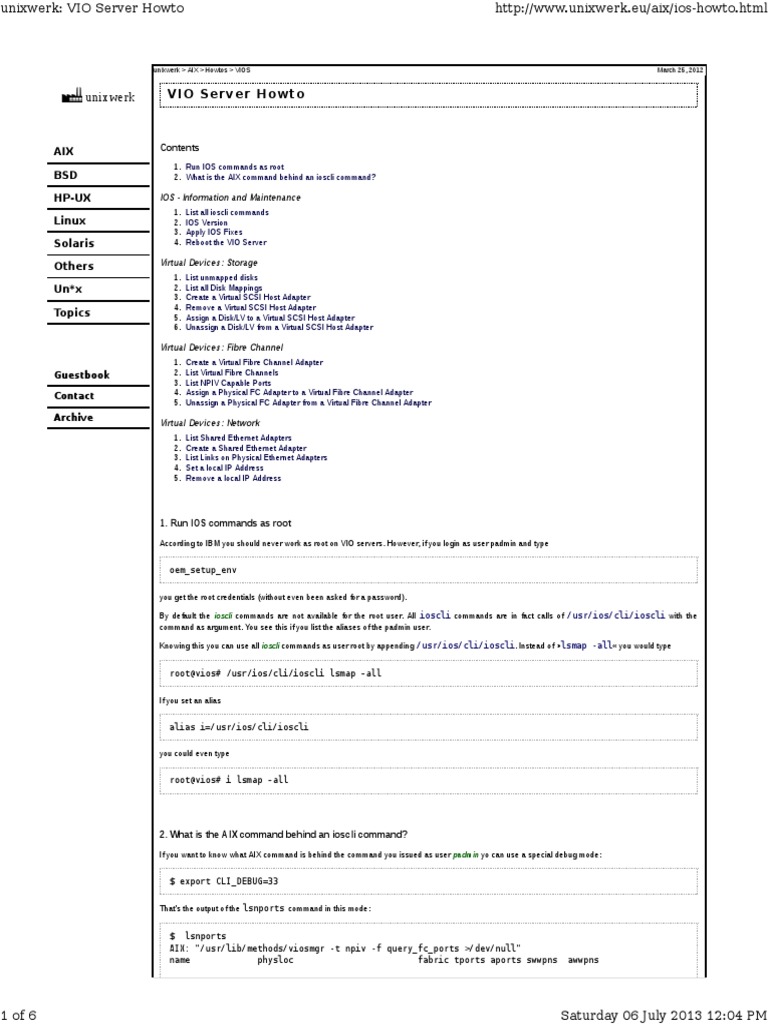 VIO Server Howto | PDF | Superuser | Command Line Interface