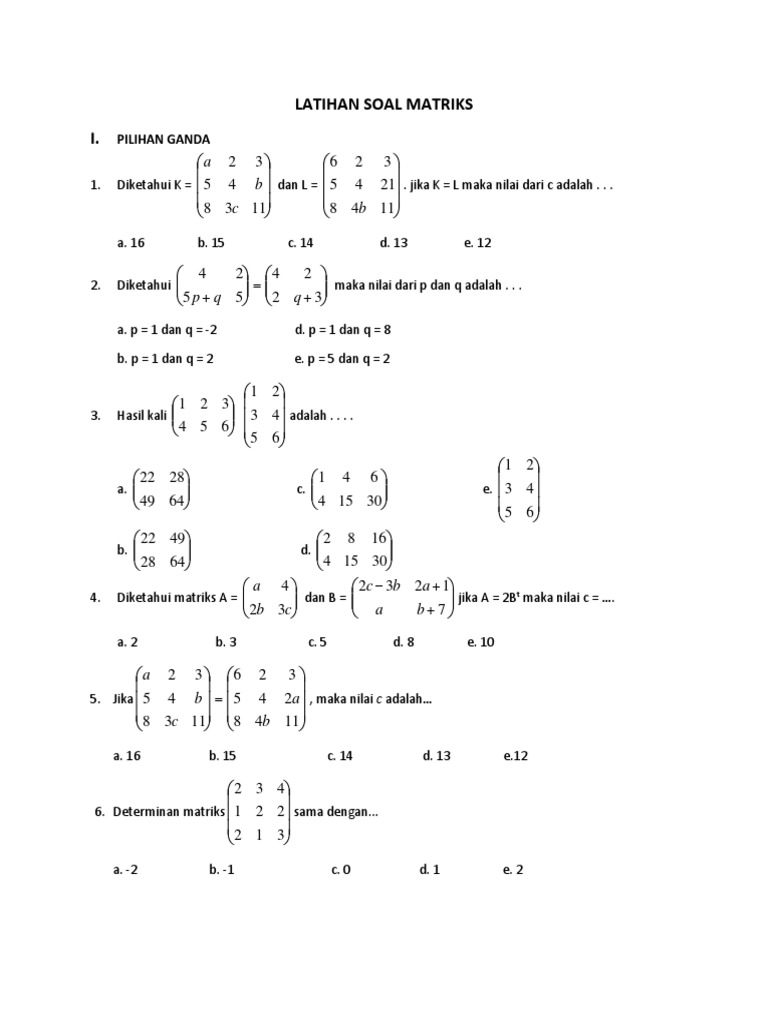 Latihan Soal Matriks | PDF