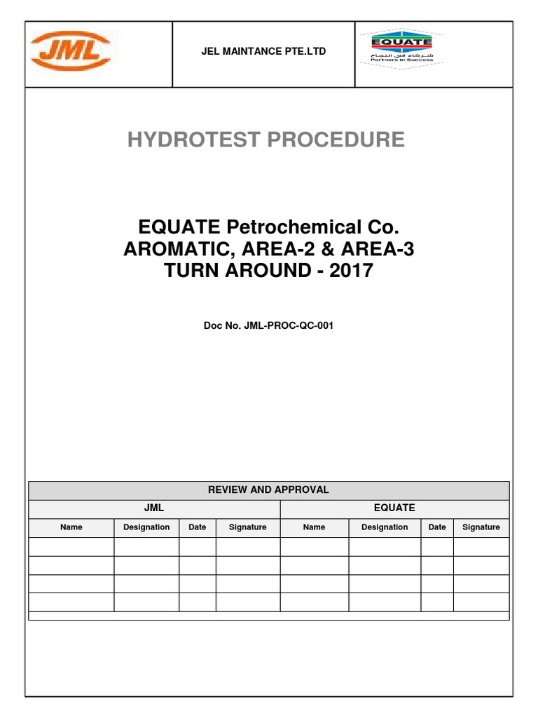 Hydrotesting Procedure | PDF | Quality Assurance | Nondestructive Testing