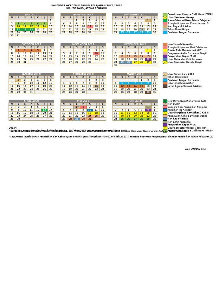 Kalender Akademik Paud TK KB Tpa 2017 2018 | PDF