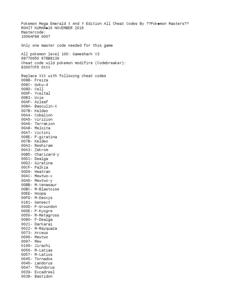 Pokemon Mega X and y Cheat | PDF | Video Game Design | Video Game Gameplay